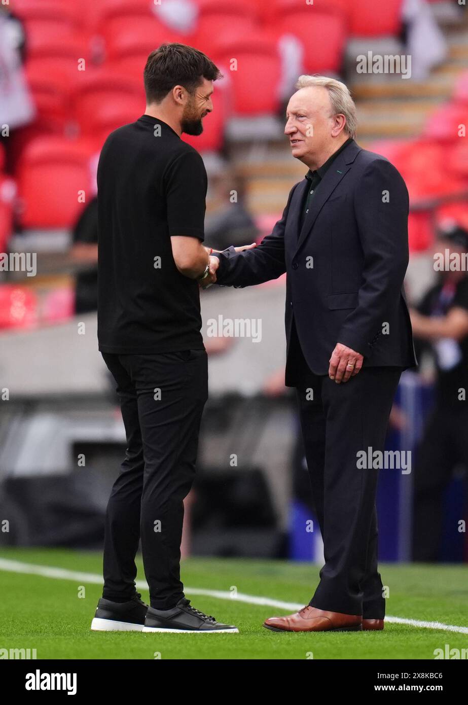 Southampton manager Russell Martin (left) greets Neil Warnock before ...