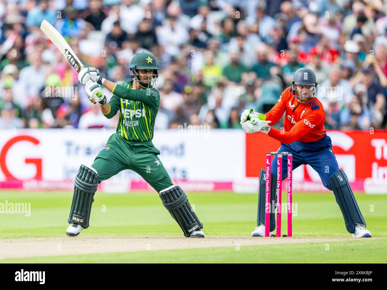 Saim Ayub batting for Pakistan in the Second Vitality T20 International ...
