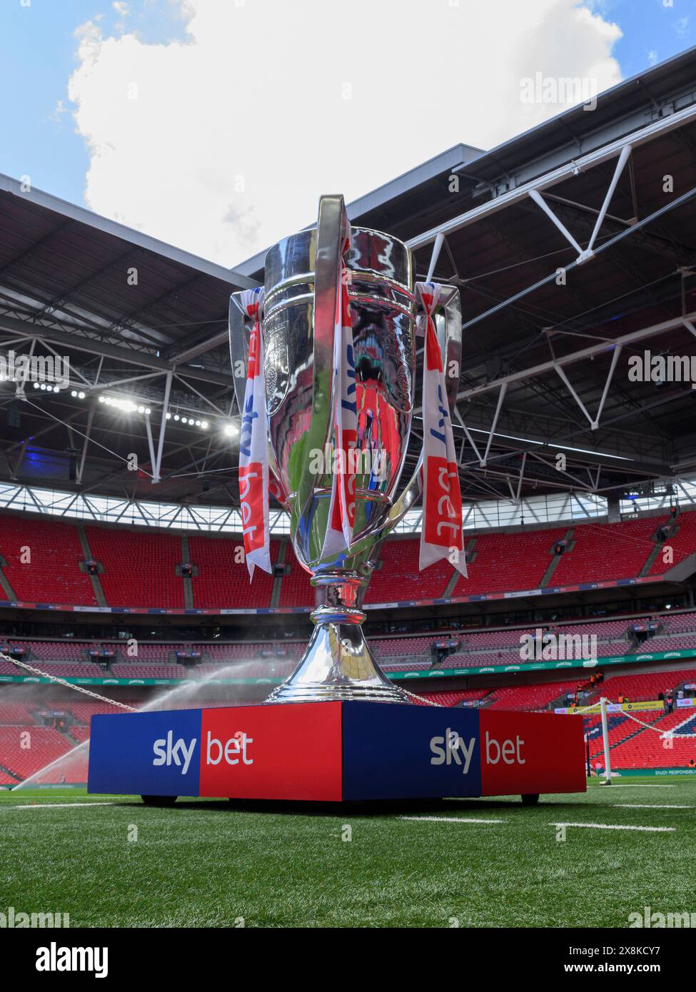London, UK. 26th May, 2024. Large replica of the winners trophy for the ...