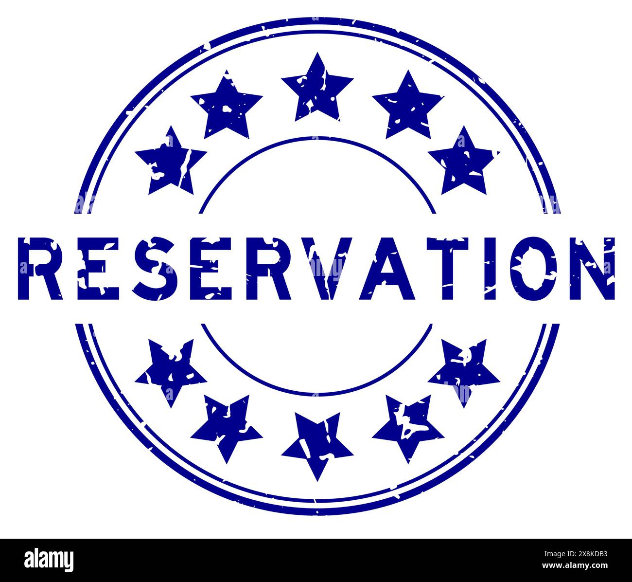 Grunge blue reservation word with star icon round rubber seal stamp on ...