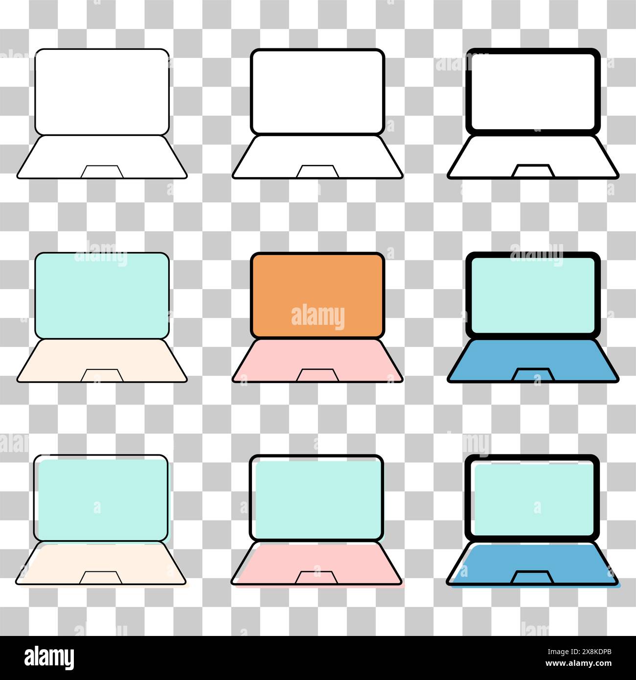 Set of laptop flat web icon, notebook computer technology symbol , blank display vector ...