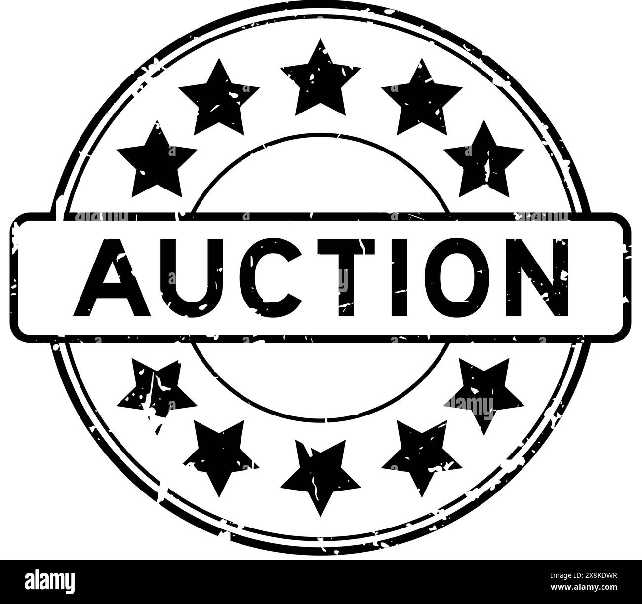 Grunge black word auction with star icon round rubber seal stamp on ...