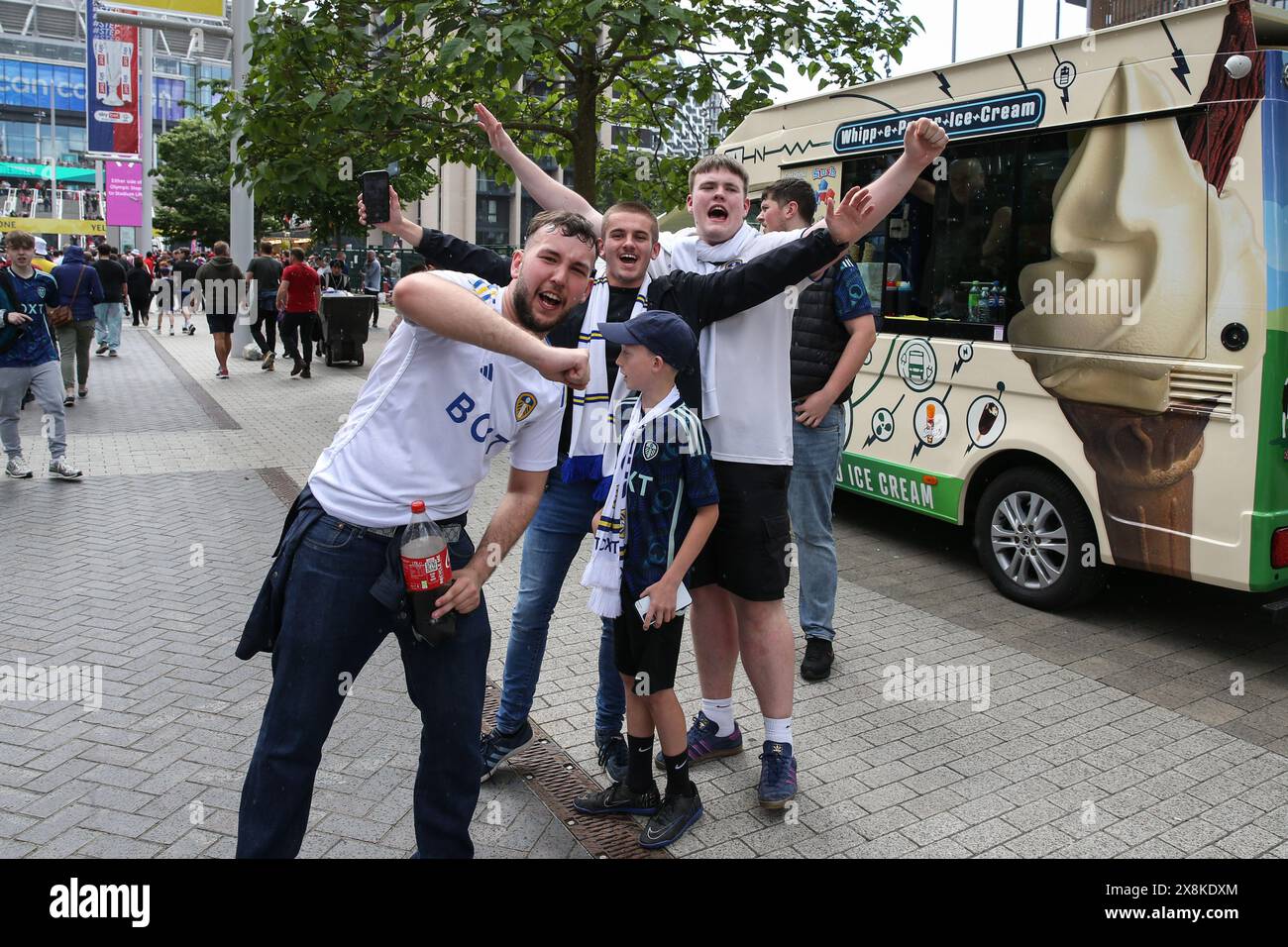 Leeds fans arrive at Wembley during the Sky Bet Championship Play-Off ...