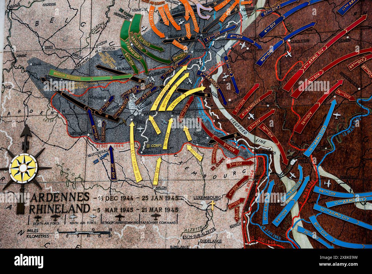 Map of the Battle of Ardennes and Rhineland Campaign at the Luxembourg ...