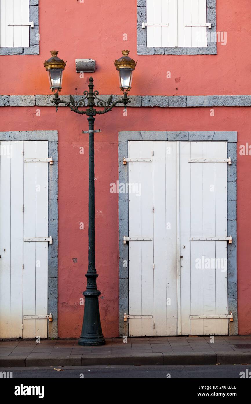 Old colonial style lamp post in the old town of Saint Denis de La ...