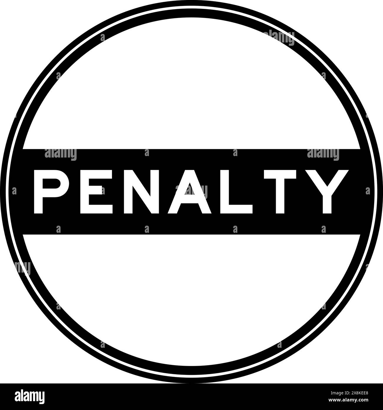 Black color round seal sticker in word penalty on white background ...