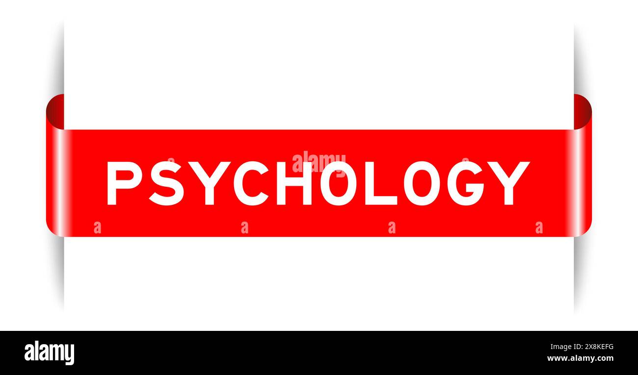 Red color inserted label banner with word psychology on white ...