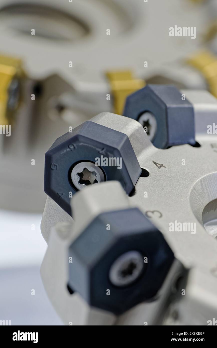 Modern shell milling cutter, modular metalworking rotating tool. Close ...