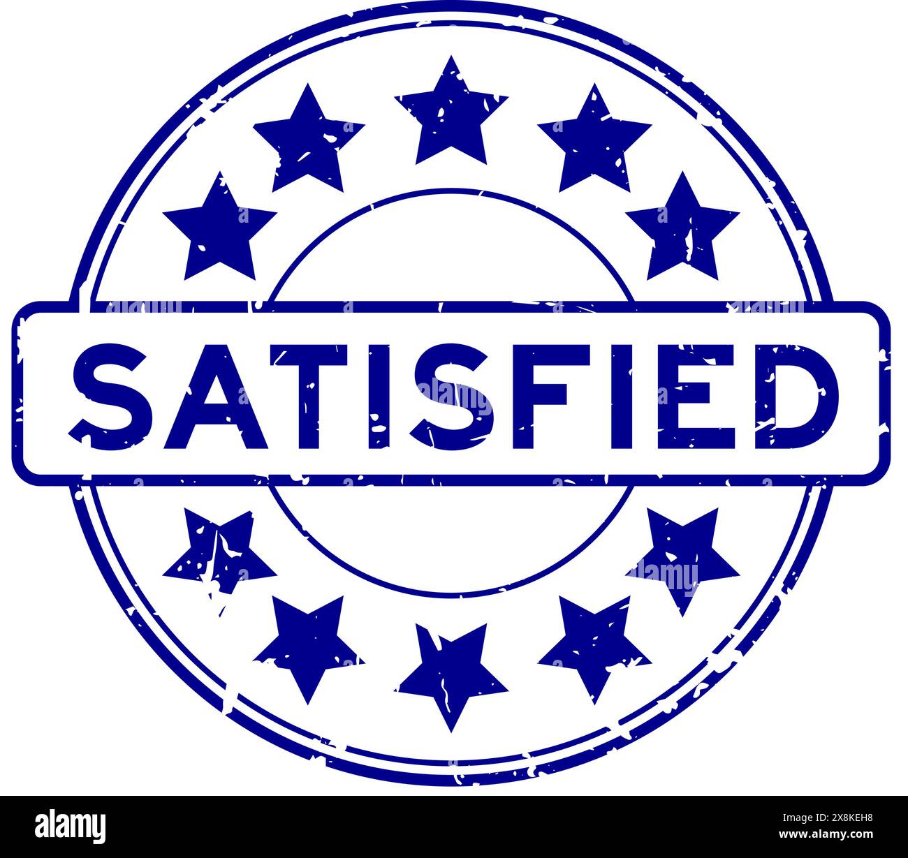 Grunge blue satisfied word with star icon round rubber seal stamp on ...