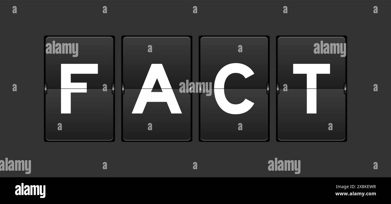 Black color analog flip board with word fact on gray background Stock ...