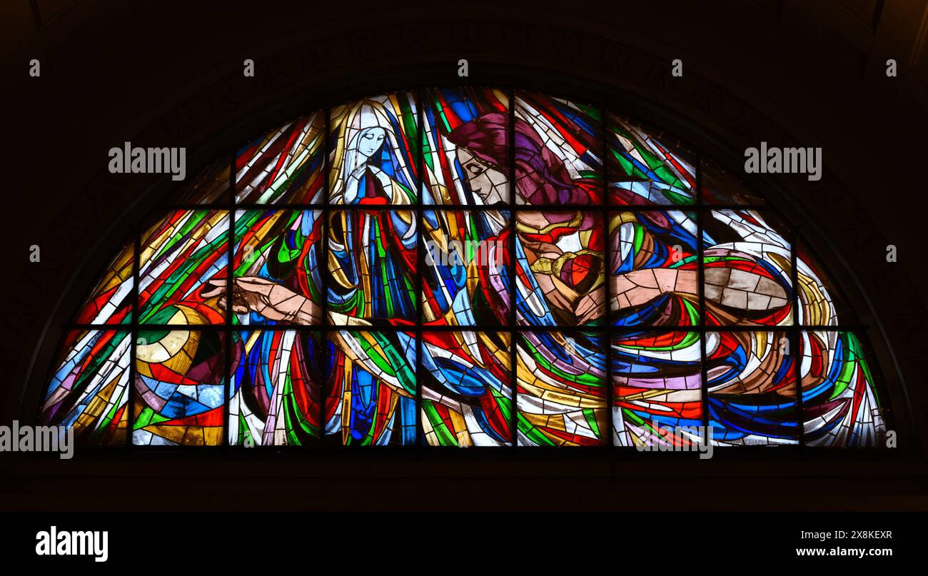 Jesus and Mary. A stained-glass window in the Basilica of Our Lady of ...