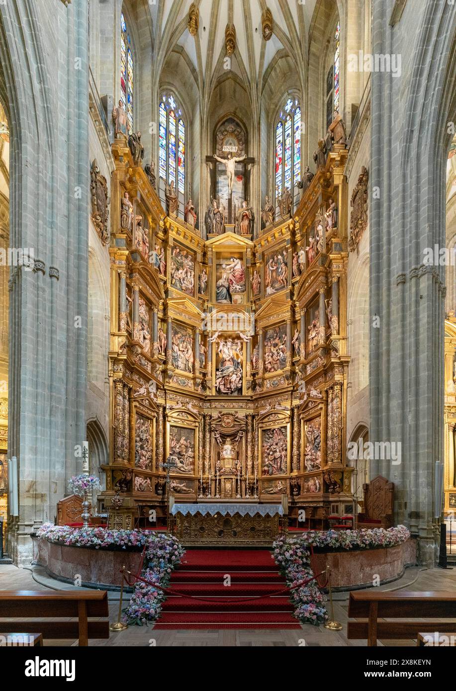 Astorga, Spain - 12 April, 2024: view of the altar and gilded altar ...
