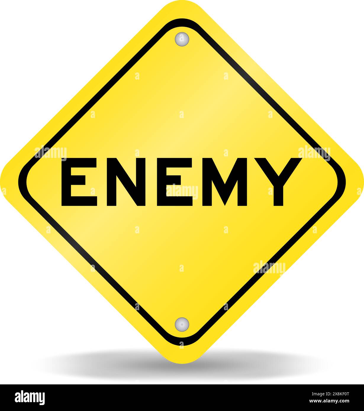 Yellow color transportation sign with word enemy on white background ...