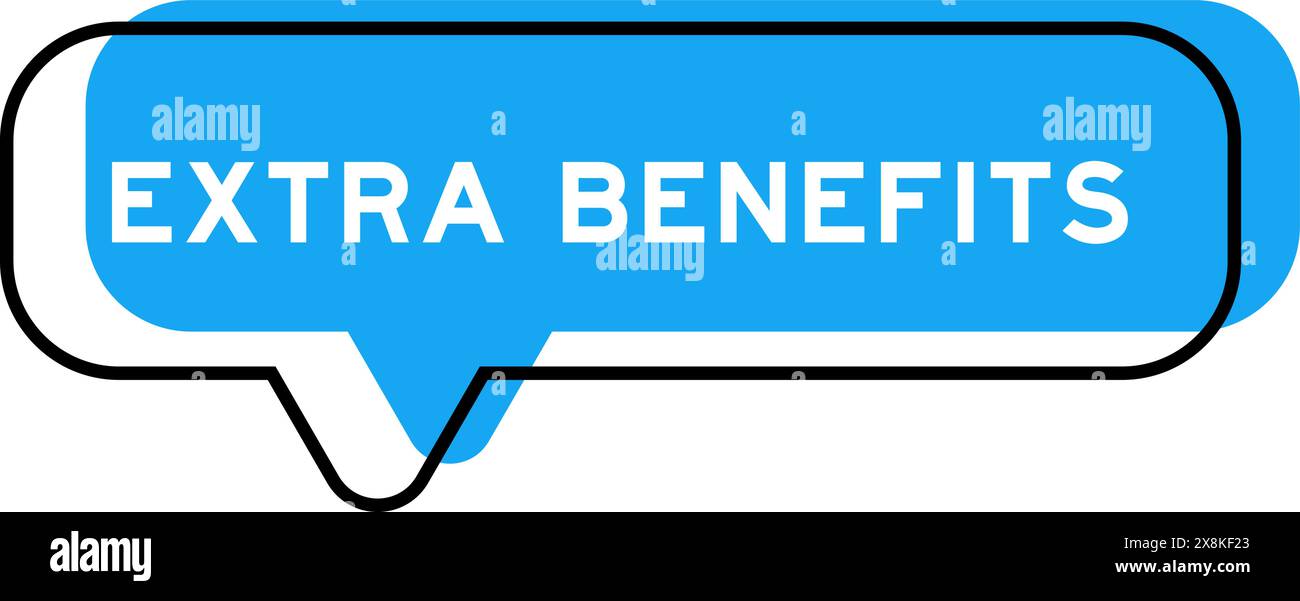 Speech banner and blue shade with word extra benefits on white ...