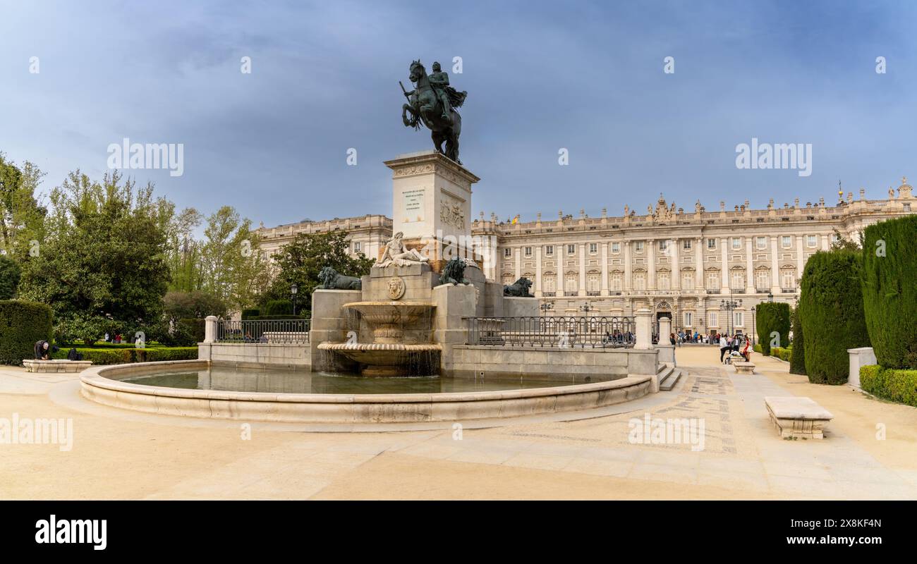 Madrid, Spain - 6 April, 2024: view of the Spanish royal palace and the ...