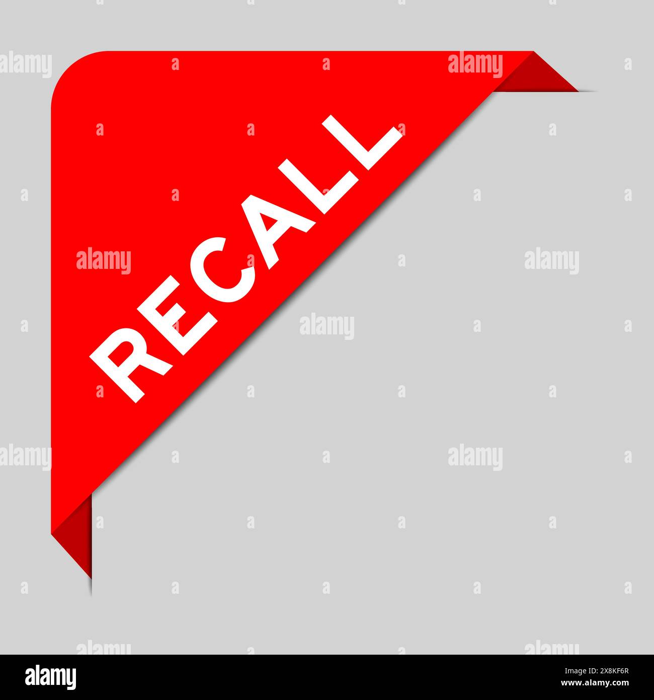 Red color of corner label banner with word recall on gray background ...