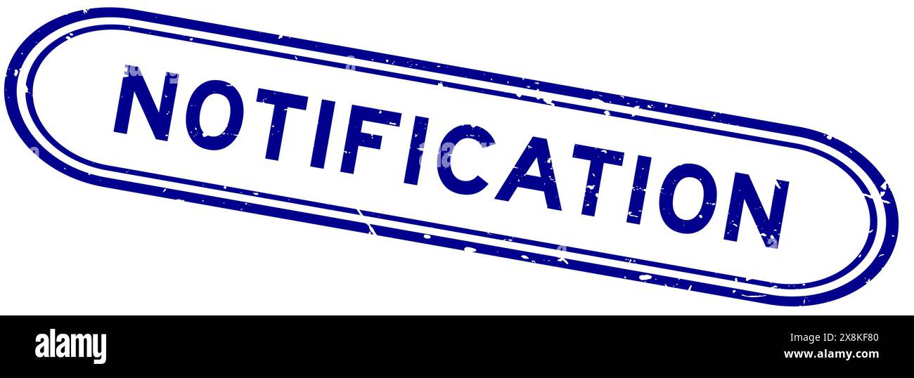 Grunge blue notification word rubber seal stamp on white background ...