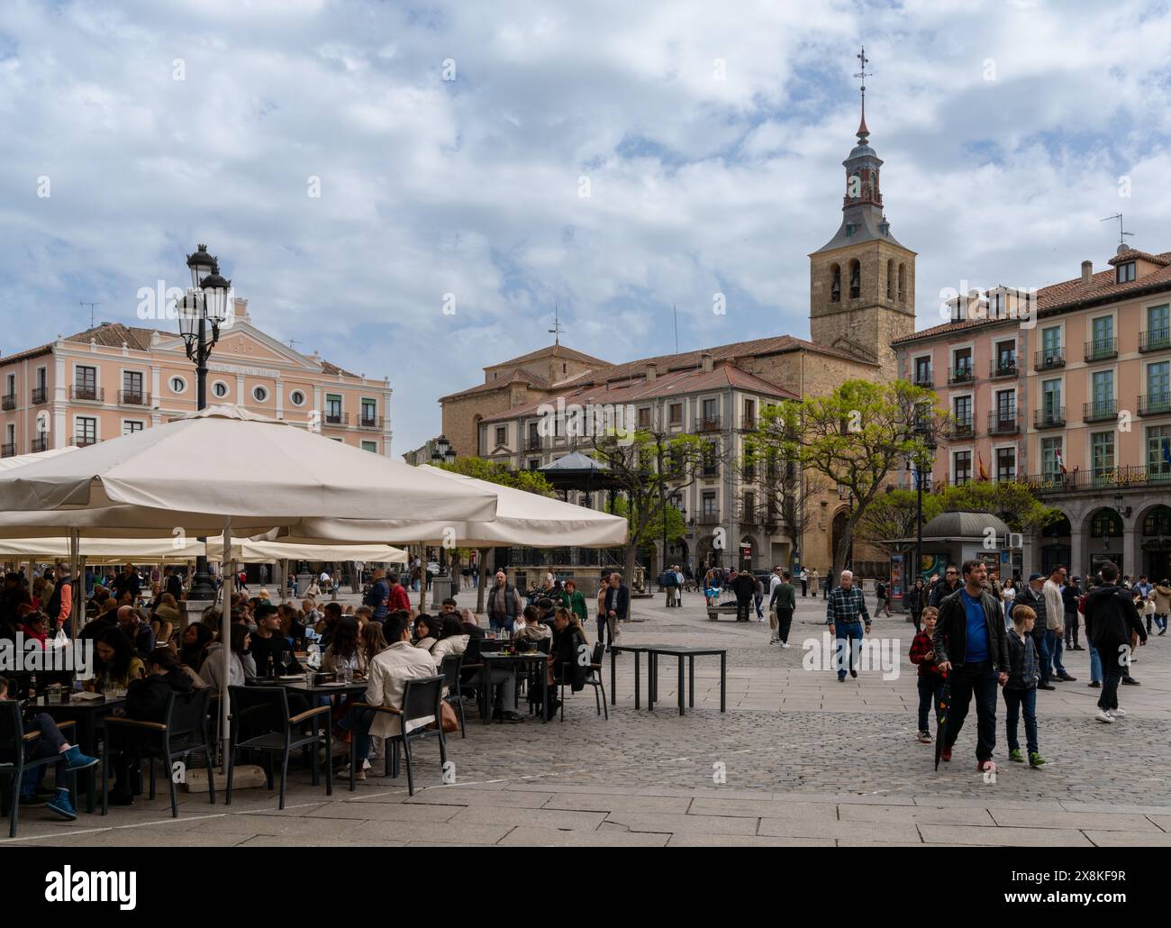 Segovia, Spain - 7 April, 2024: view of the busy Plaza Mayor city ...