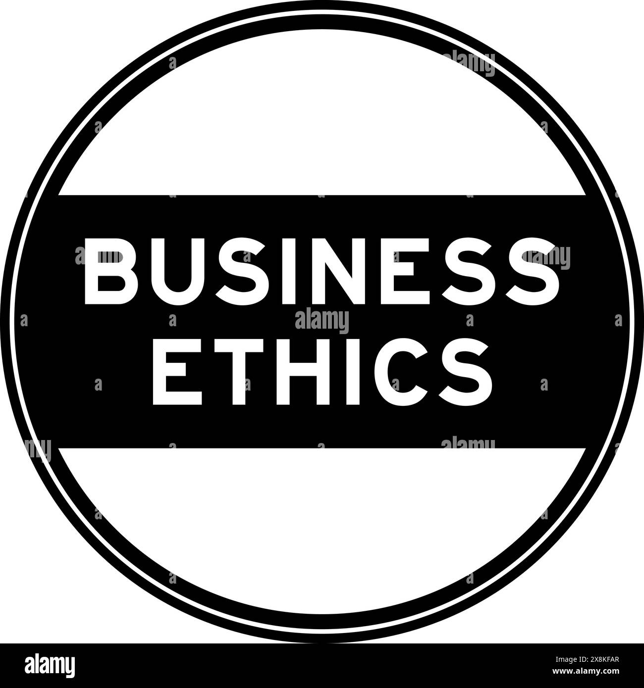 Black color round seal sticker in word business ethics on white ...