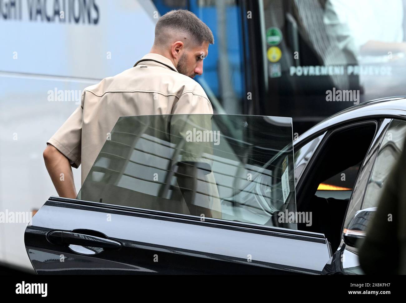 Zagreb, Croatia. 26th May, 2024. Croatia's player Luka Ivanusec arrive ...