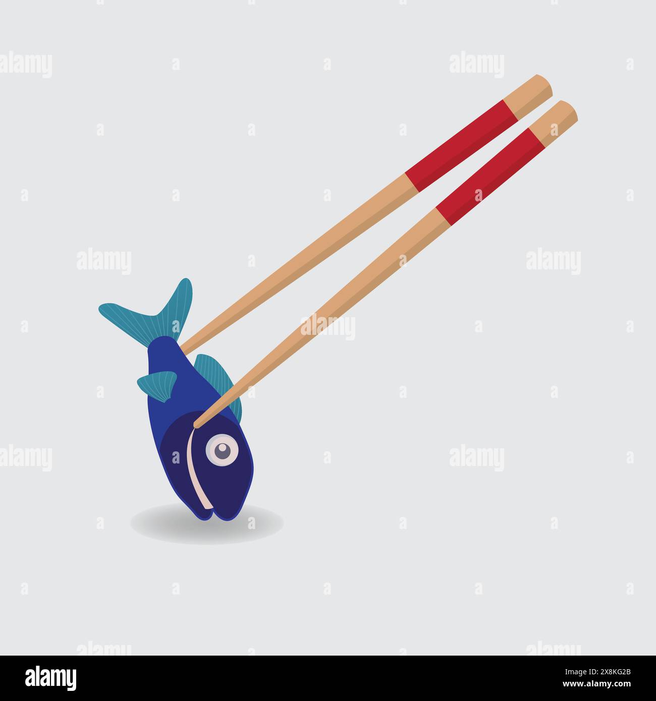 Chopsticks holding a cute blue fish character Stock Vector Image & Art ...