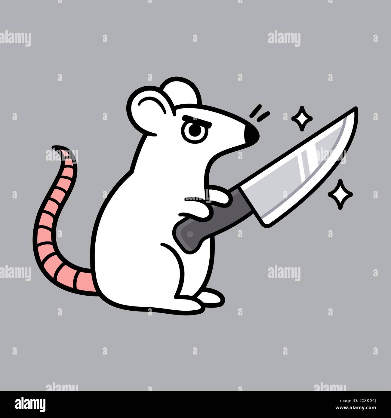 Funny cartoon white rat holding a knife. Comic humor vector ...
