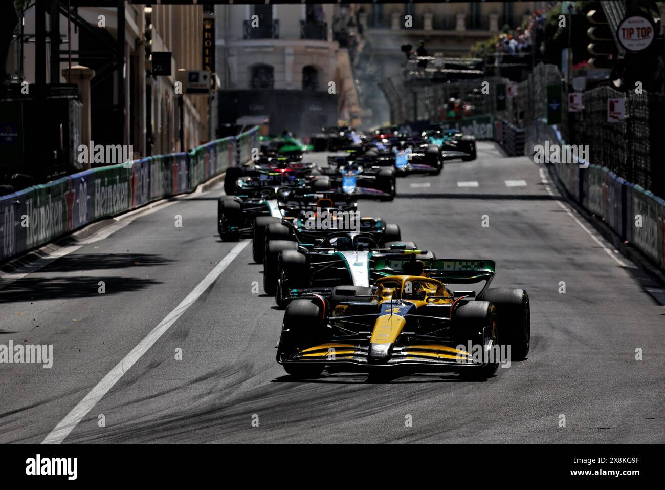 Monte Carlo, Monaco. 26th May, 2024. Lando Norris (GBR) McLaren MCL38 at the start of the race ...