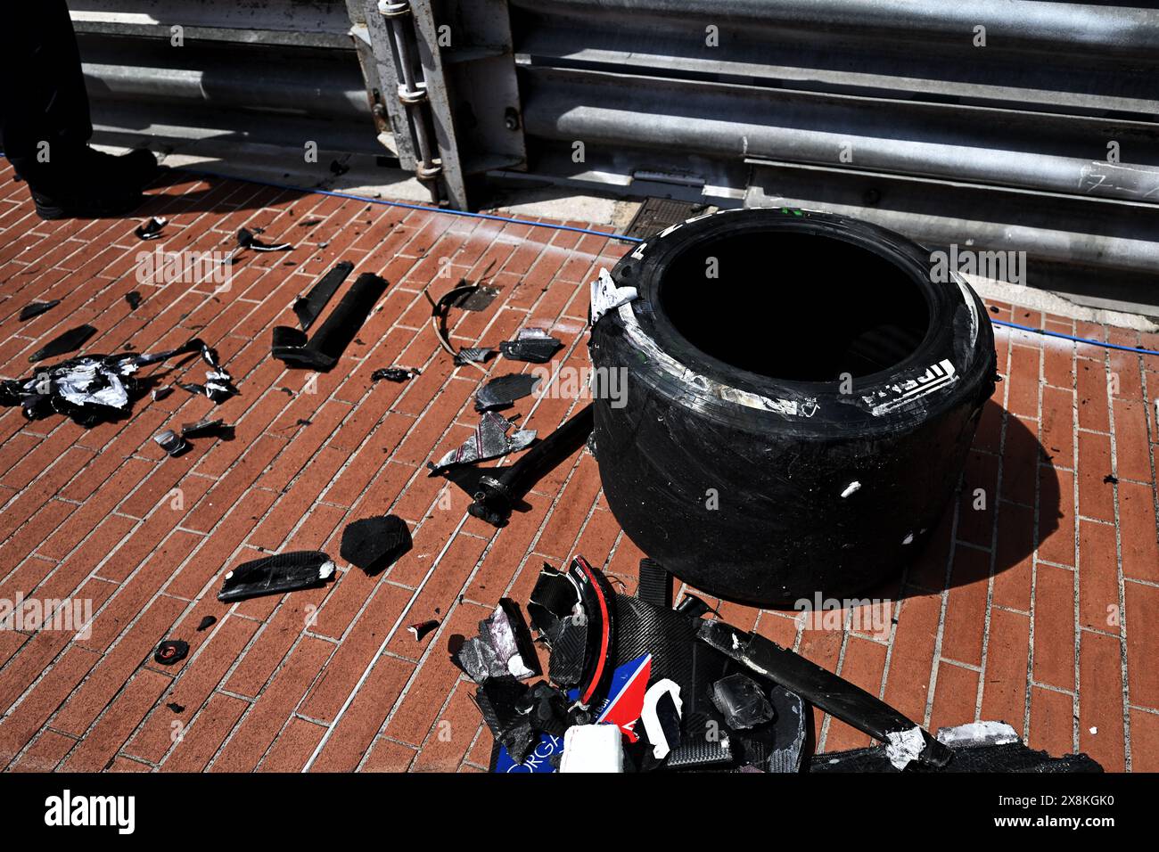 Monaco, Monte Carlo. 26th May, 2024. Crash debris and a Pirelli tyre ...