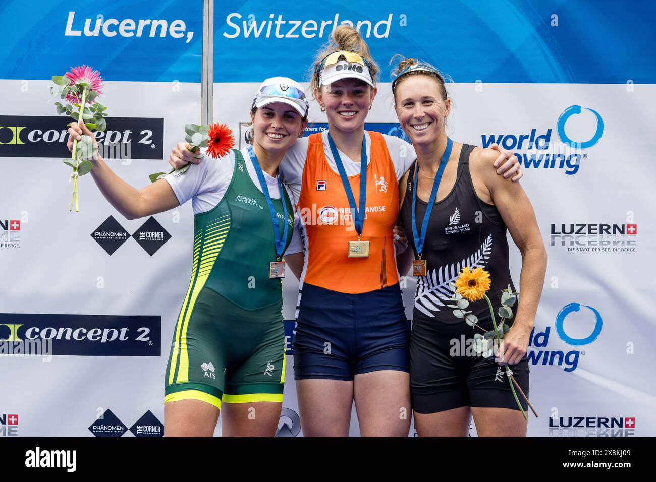Gold medalist Karolien Florijn of the Netherlands, center, silver ...