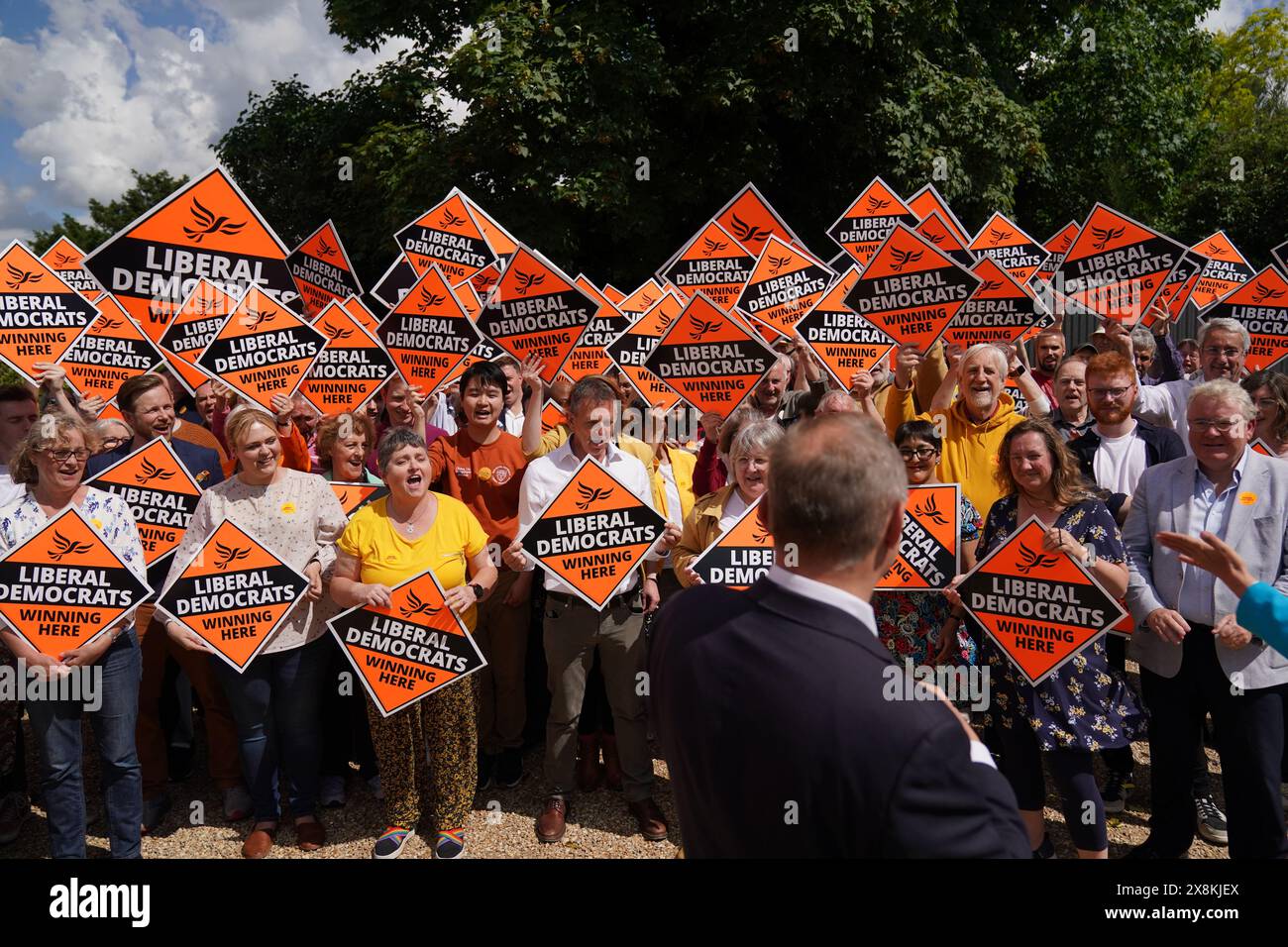 Liberal Democrat leader Sir Ed Davey with party activists as he ...