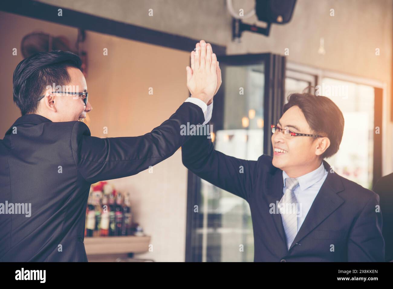 Congratulation to collaboration partner after sign on contract. Diverse ...