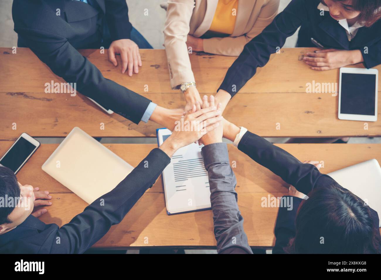 Teamwork Together Concept. Group of diversity people high five on air ...