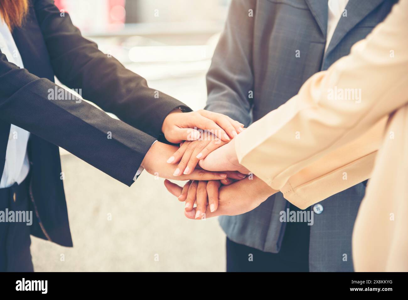 Teamwork Together Concept. Group of diversity people high five on air ...