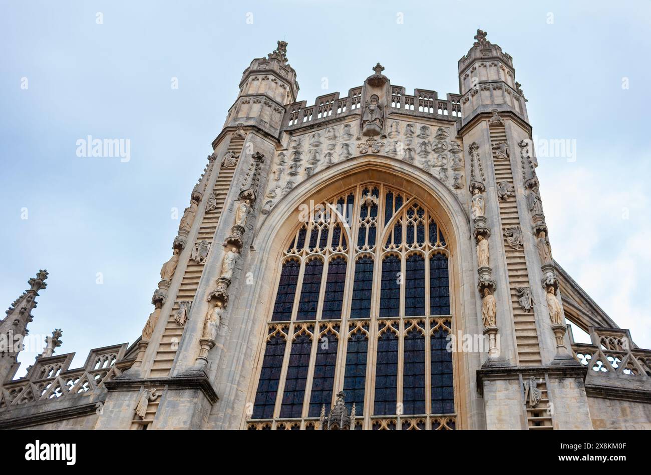 Bath Abbey. Western tower of the medieval gothic church in the town of ...