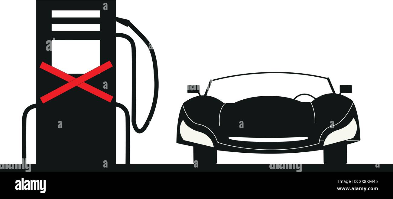Sign with silhouettes of pump running out of fuel and convertible car ...