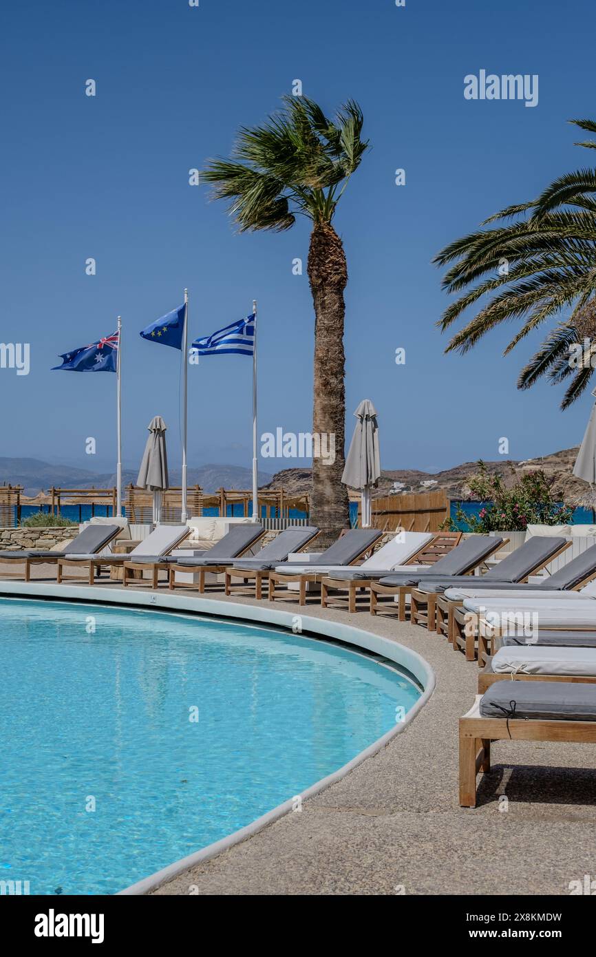 Ios, Greece - May 2, 2024 : View of a beautiful outdoor swimming pool ...