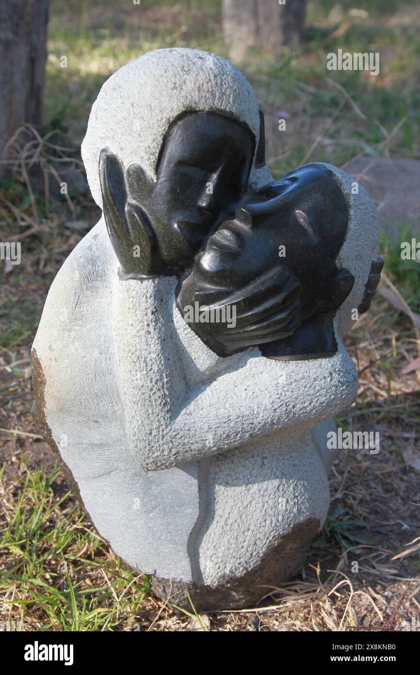 Harare, Zimbabwe. 21st May, 2024. A stone sculpture is displayed at a ...
