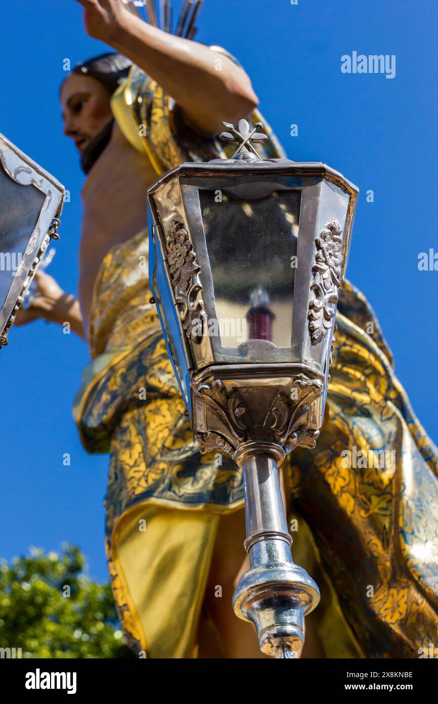 close up of the metal lantern of the statue of the Risen Christ Stock ...