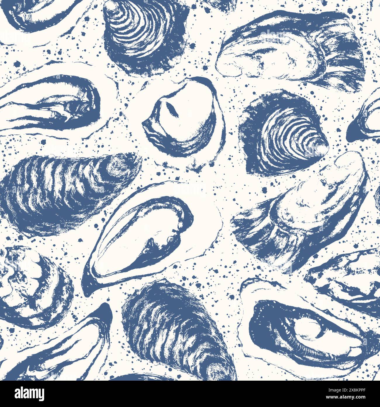Watercolor navy blue and milky white oysters seamless pattern ...