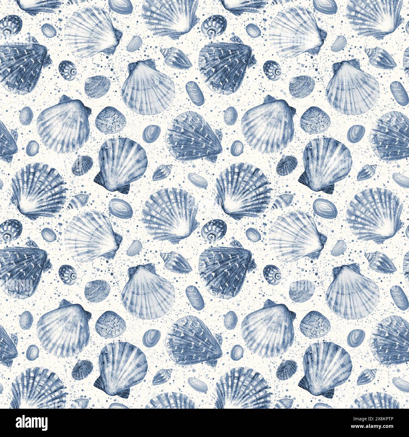 Watercolor seashell, stone seamless pattern. Hand drawn sea shells and ...