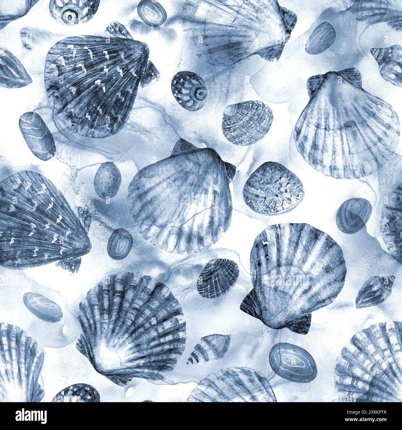 Watercolor seashell, stone seamless pattern. Hand drawn sea shells and ...
