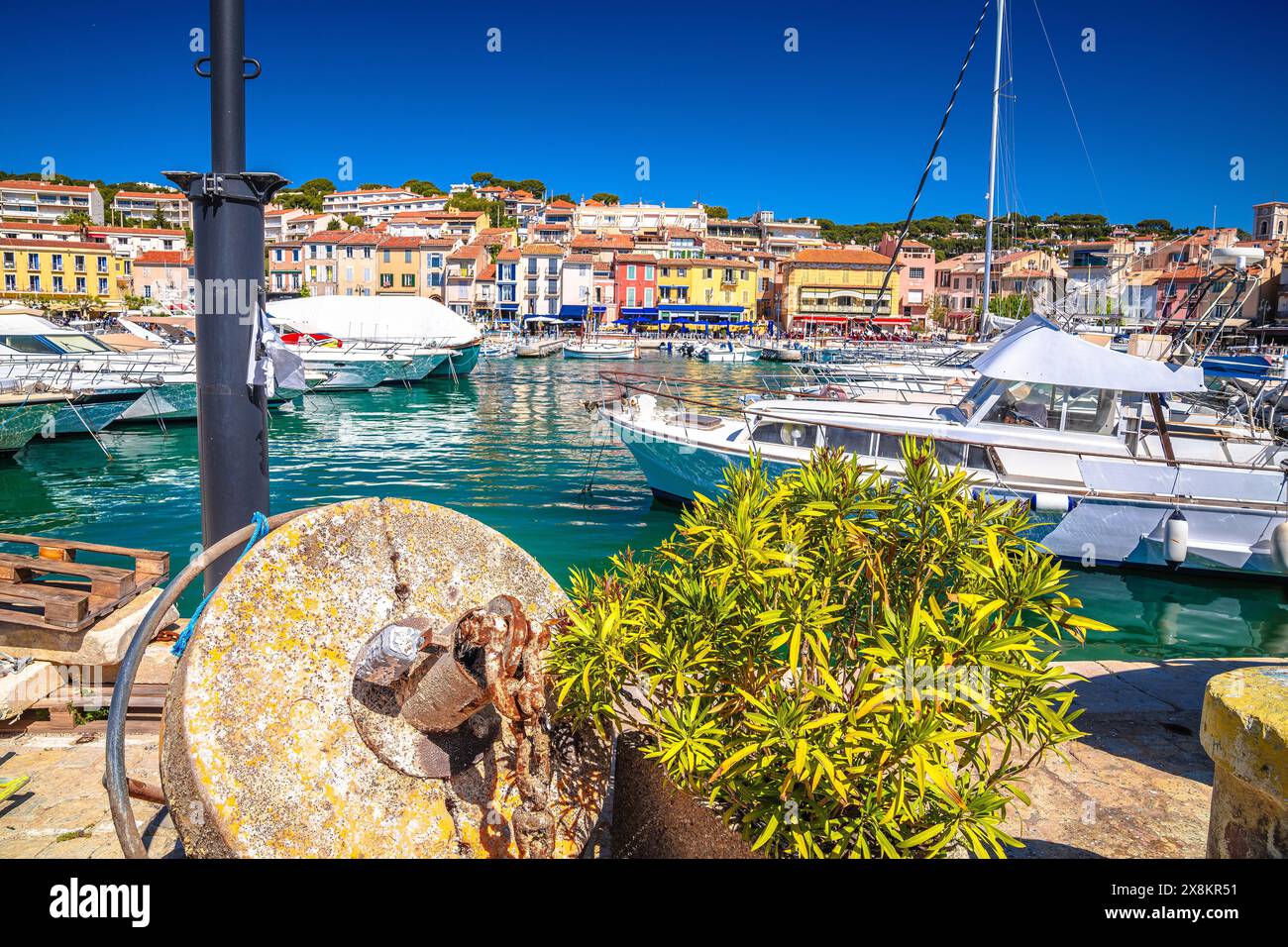 Idyllic coastal town of Cassis on French riviera waterfront view ...