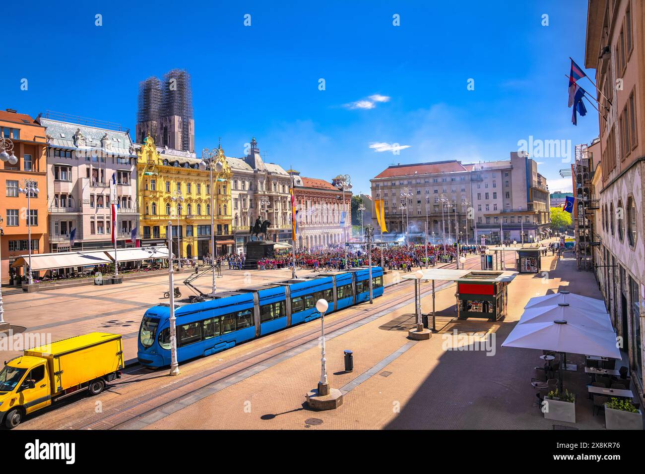 Zagreb main square panoramic view, Ban Jelacic square, capital of ...