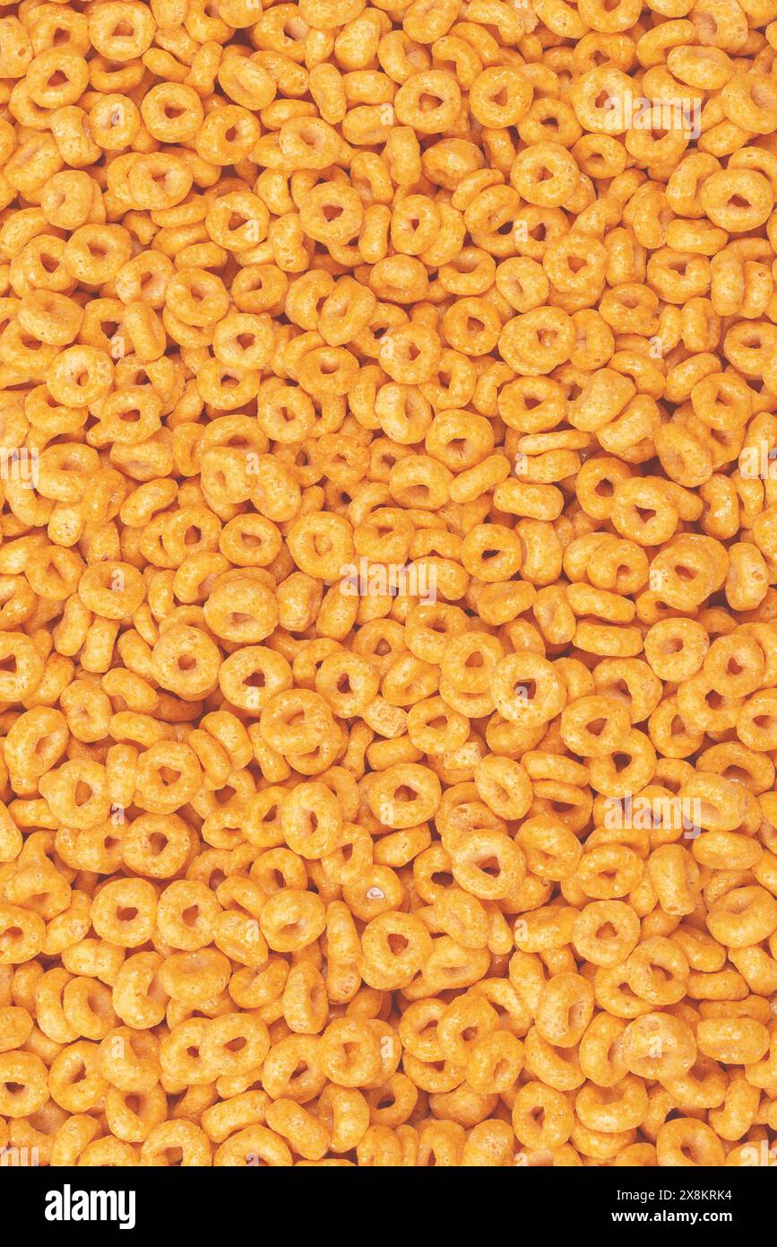 Corn-flakes background and texture. Top view. Honey rings cereal box ...
