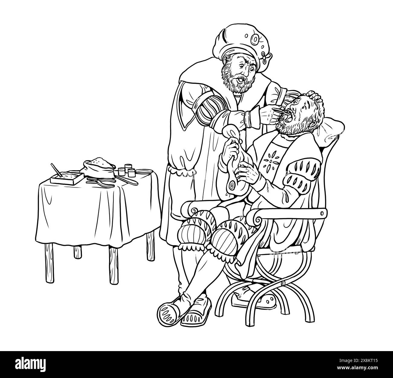 Drawing showing a medieval dentist at work. History of Medicine Stock ...