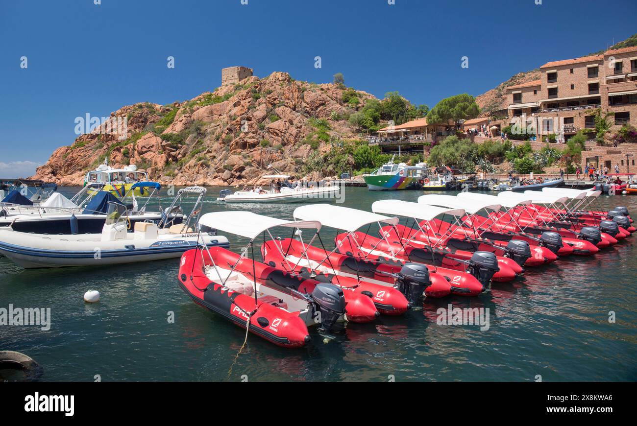 Porto, Corse-du-Sud, Corsica, France. View across the Porto River to ...