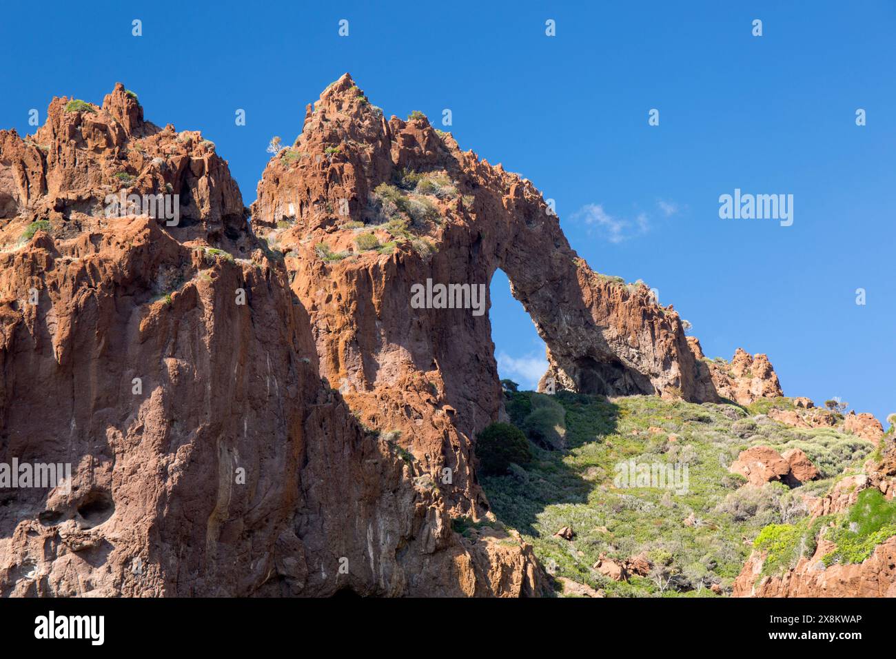 Girolata, Corse-du-Sud, Corsica, France. The rugged red cliffs of Punta ...