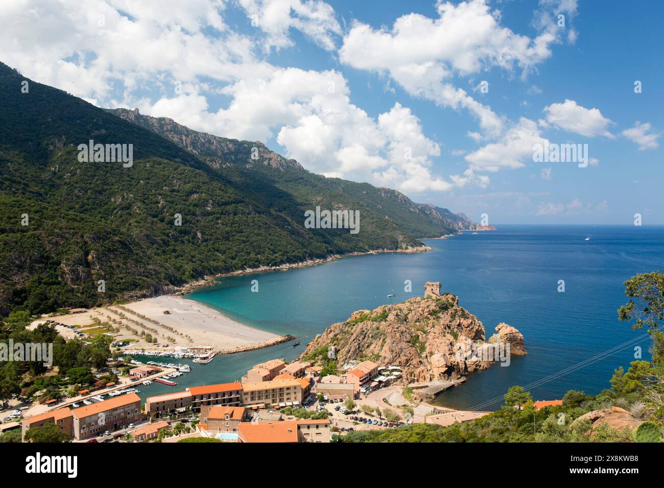 Porto, Corse-du-Sud, Corsica, France. View over the village and coast ...