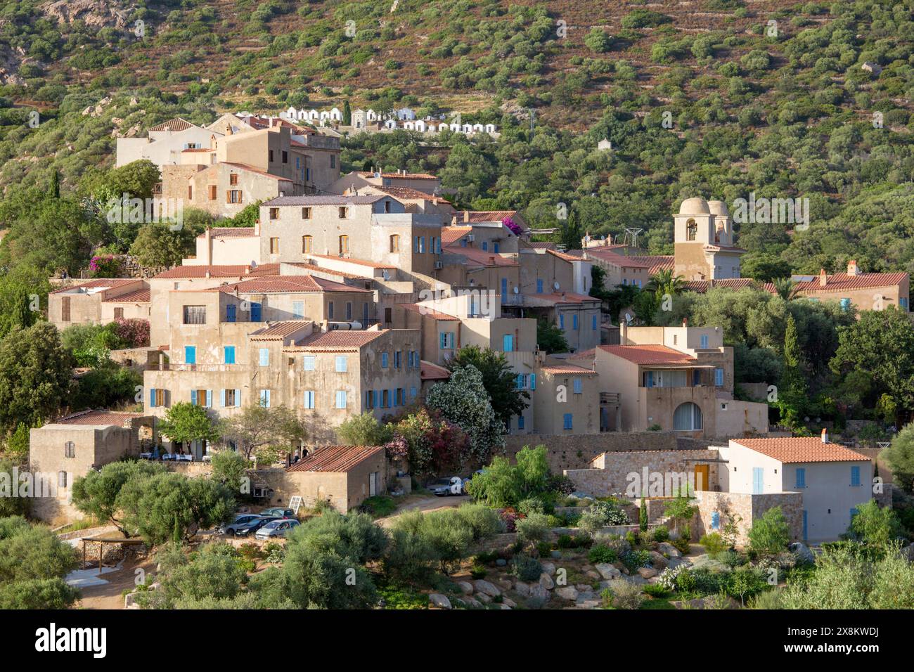 Pigna, Haute-Corse, Corsica, France. Cluster of village houses perched ...