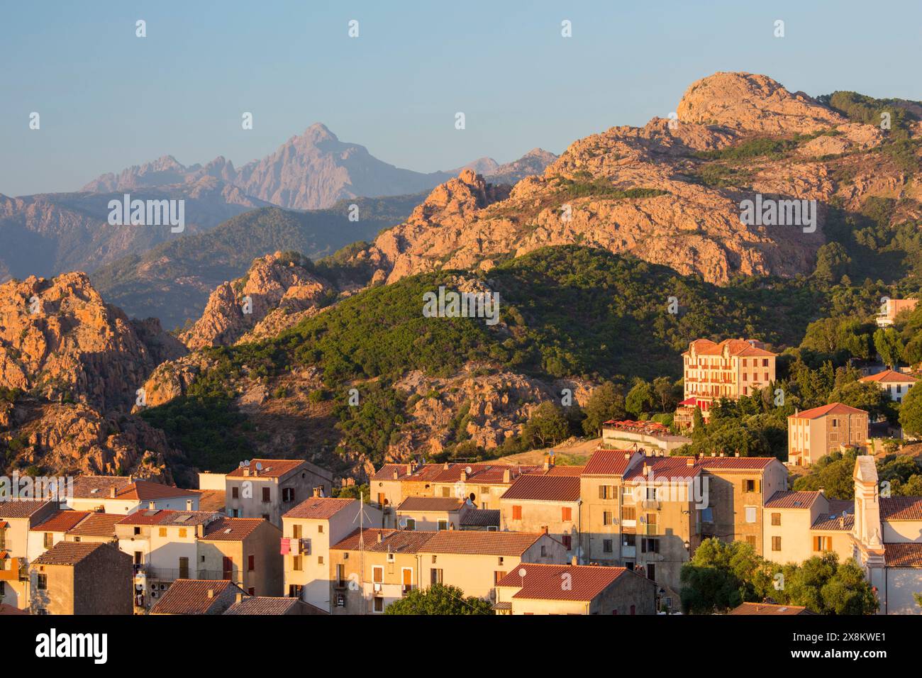 Piana, Corse-du-Sud, Corsica, France. View over village skyline to the ...